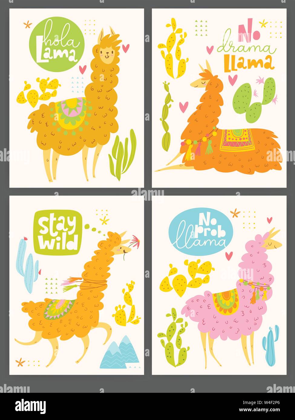 Set of four motivational cards with lama and cactus Stock Vector Image ...
