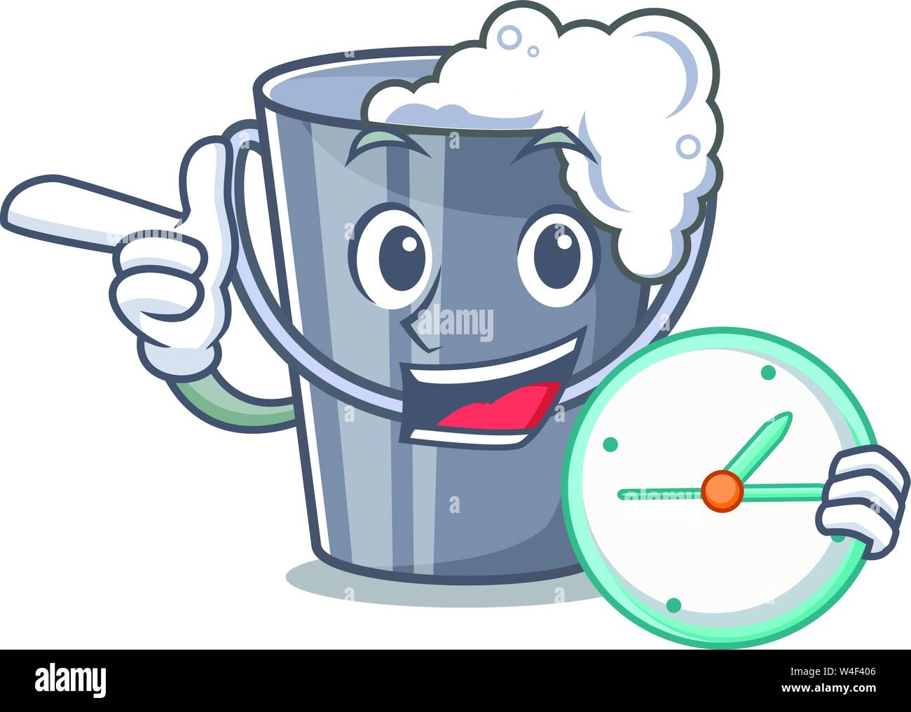 With clock soapy water in a cartoon bucket vector illustration Stock ...
