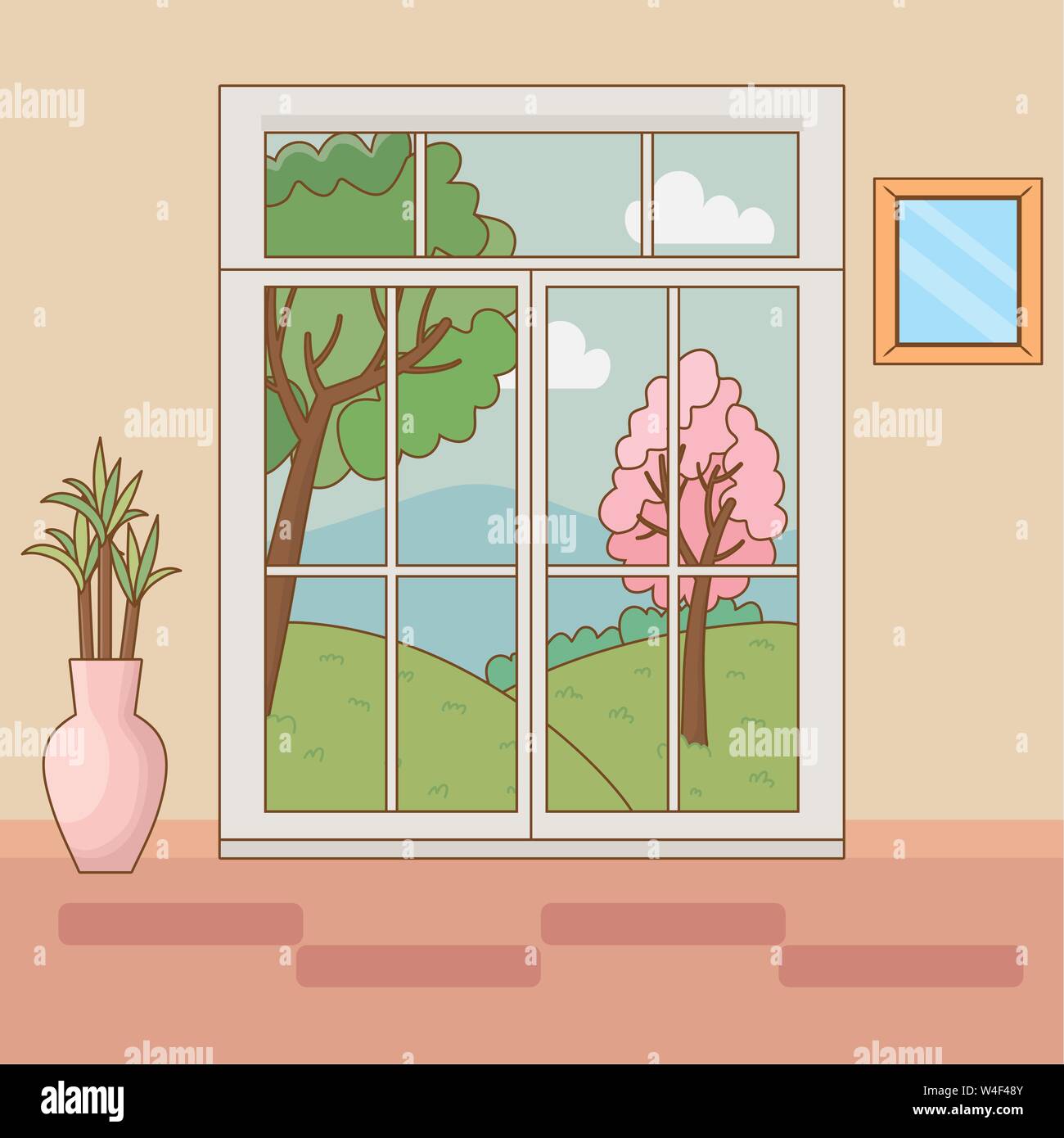Landscape inside window design, Interior home house view room modern ...