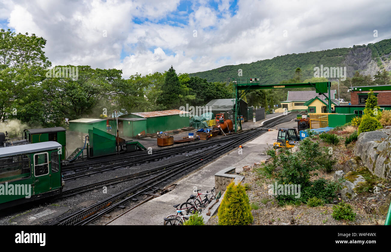 A view of the railway yard of Llanberis station on the Mount Snowdon ...