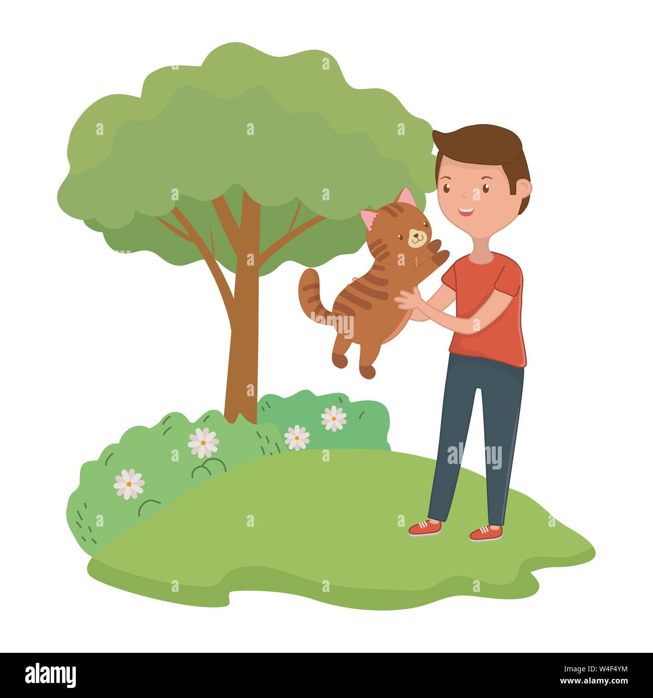 Boy with cat cartoon design, Mascot pet animal domestic cute life ...