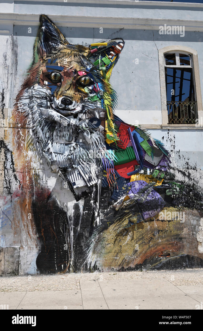 plastic fox;wall art;warehouse;lisbon;portugal Stock Photo - Alamy