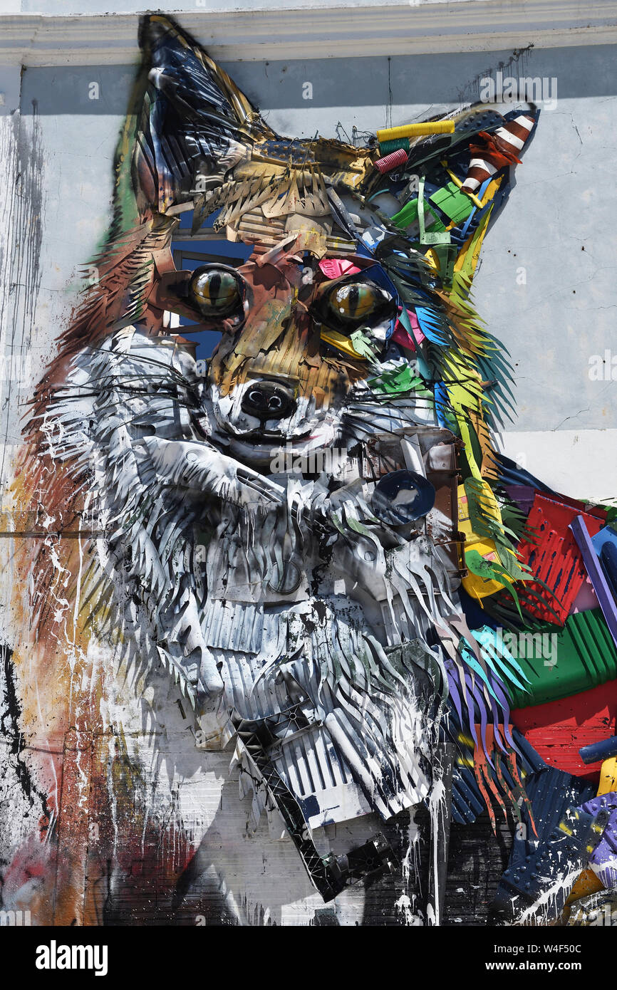 plastic fox;wall art;warehouse;lisbon;portugal Stock Photo - Alamy