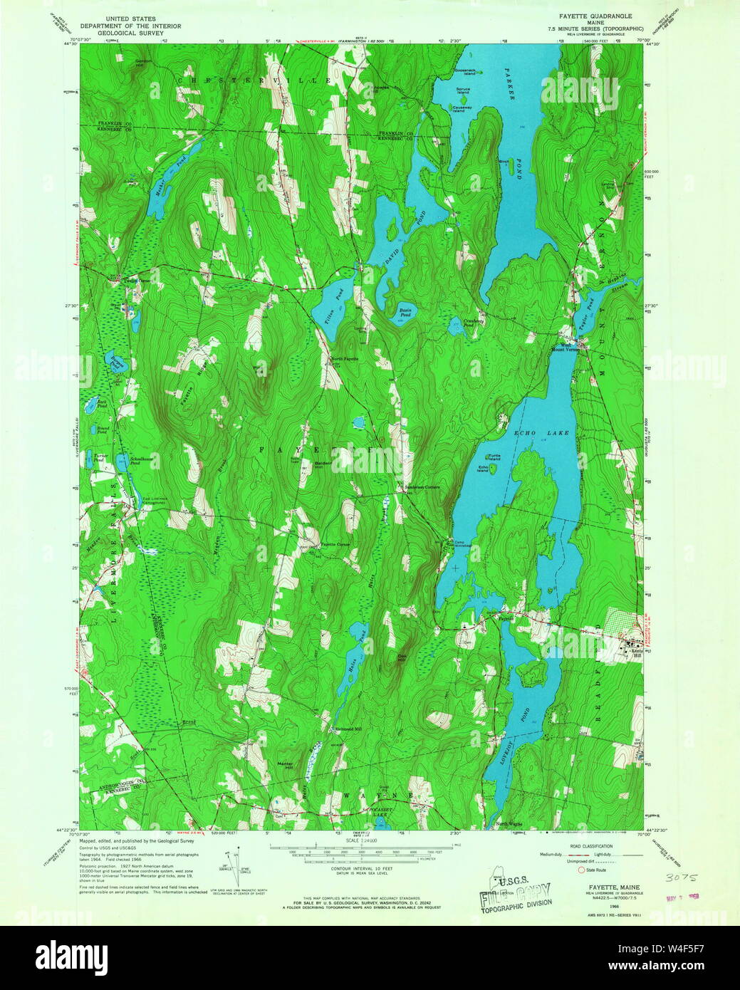 Maine USGS Historical Map Fayette 806693 1966 24000 Restoration Stock ...