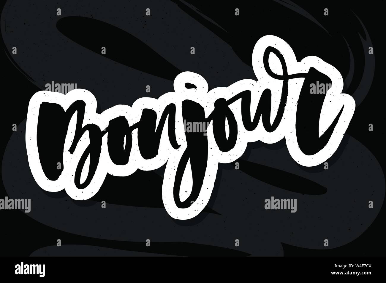 Vector poster calligraphy with Bonjour translation: Hello phrase ...