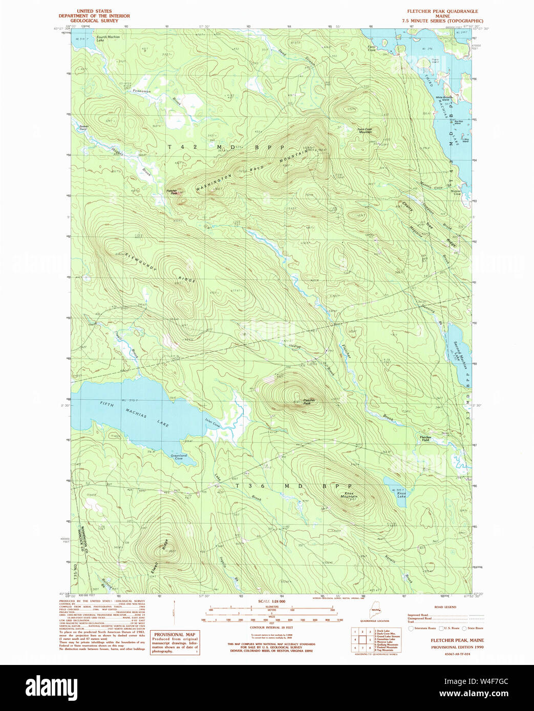 Maine USGS Historical Map Fletcher Peak 105141 1990 24000 Restoration ...