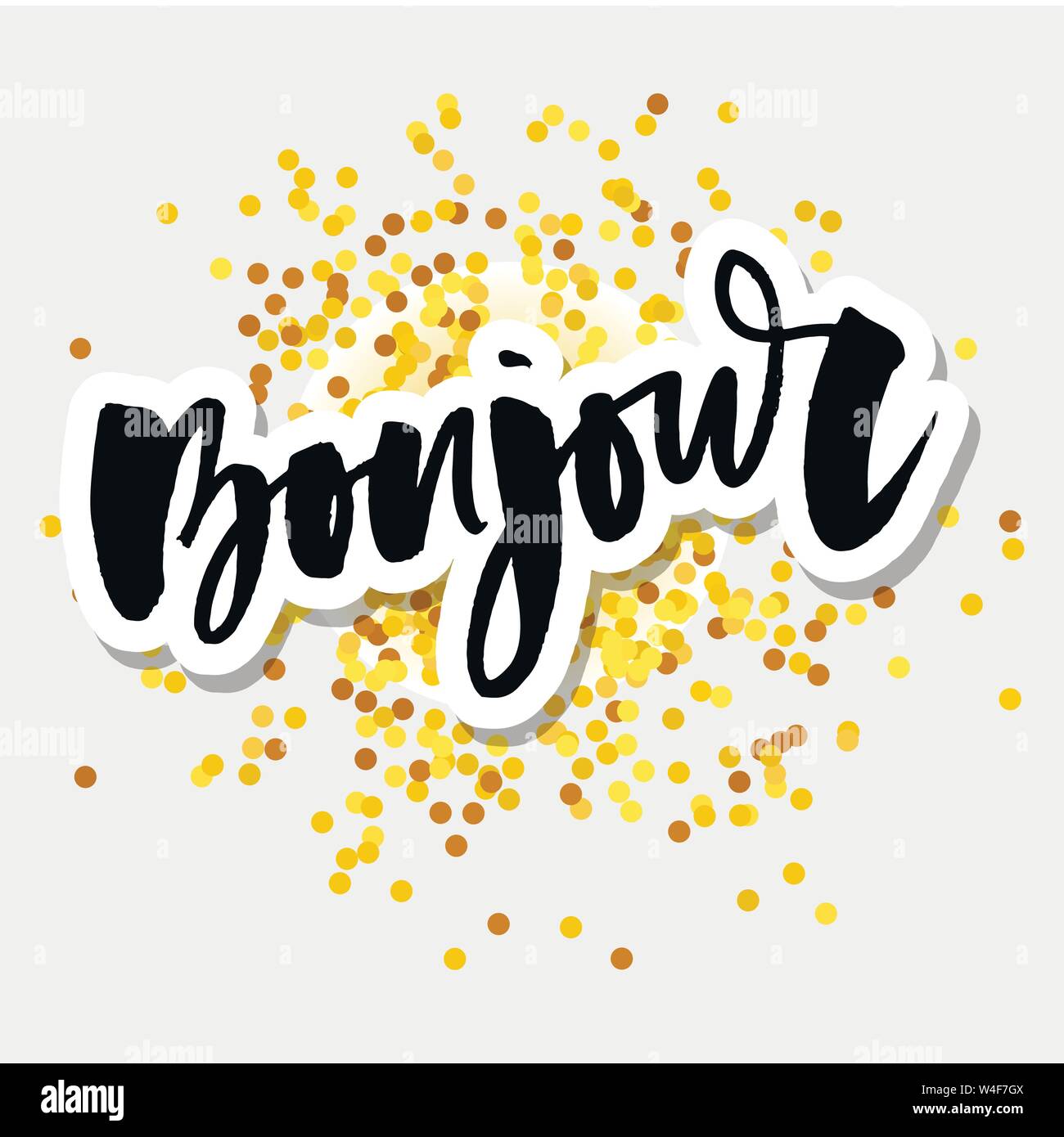 Vector poster calligraphy with Bonjour translation: Hello phrase ...