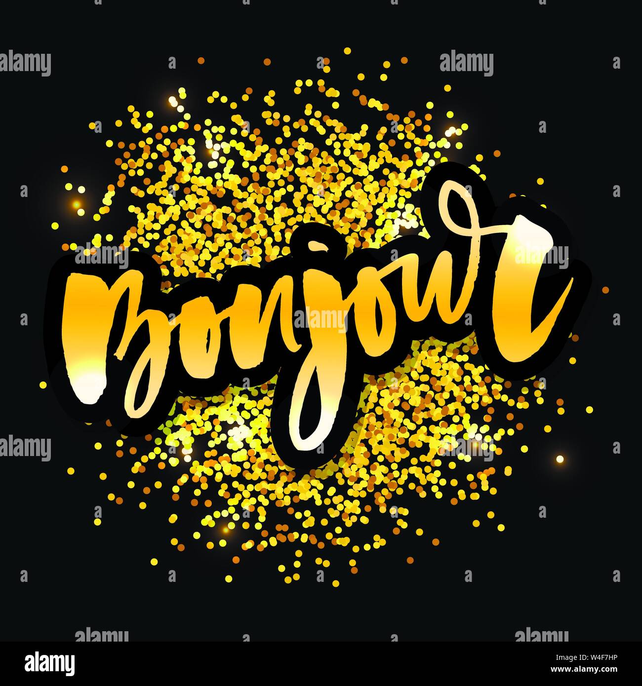 Vector poster calligraphy with Bonjour translation: Hello phrase ...