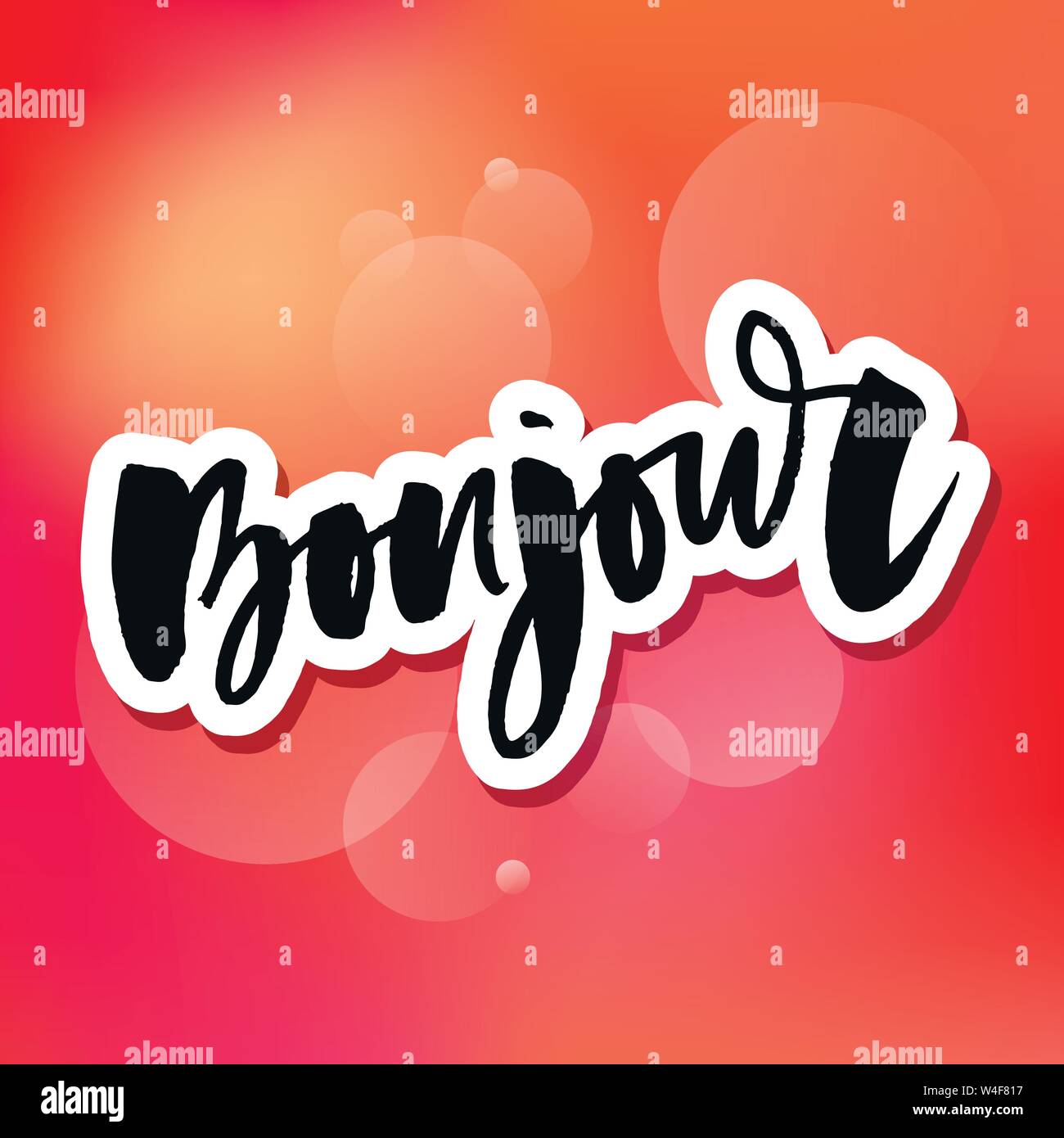 Vector poster calligraphy with Bonjour translation: Hello phrase ...