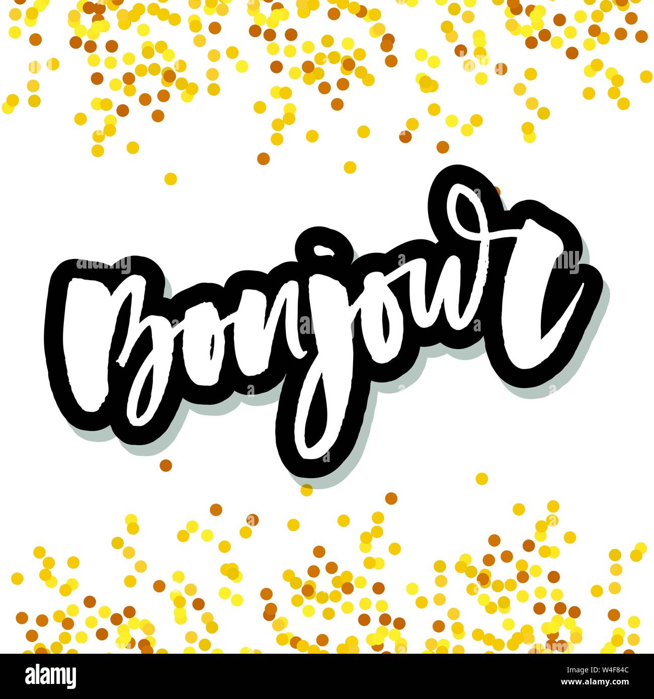 Vector poster calligraphy with Bonjour translation: Hello phrase ...