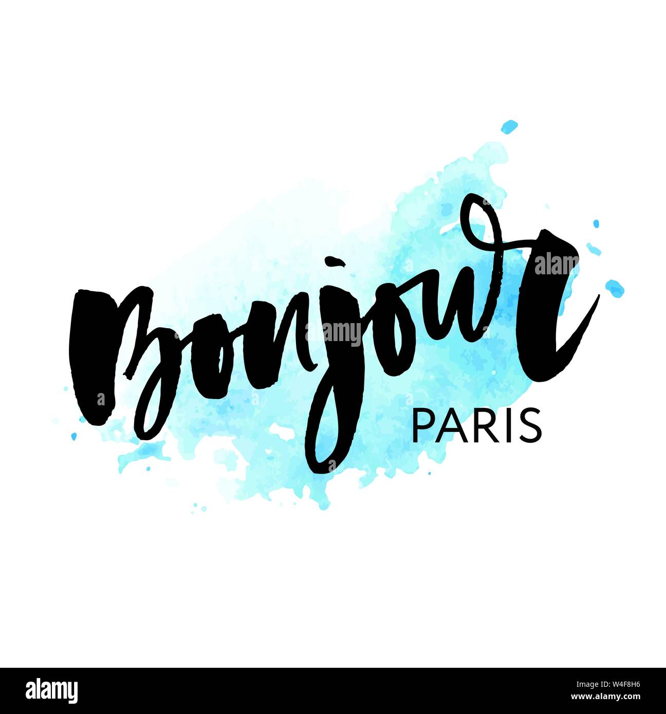 Vector poster calligraphy with Bonjour translation: Hello phrase ...