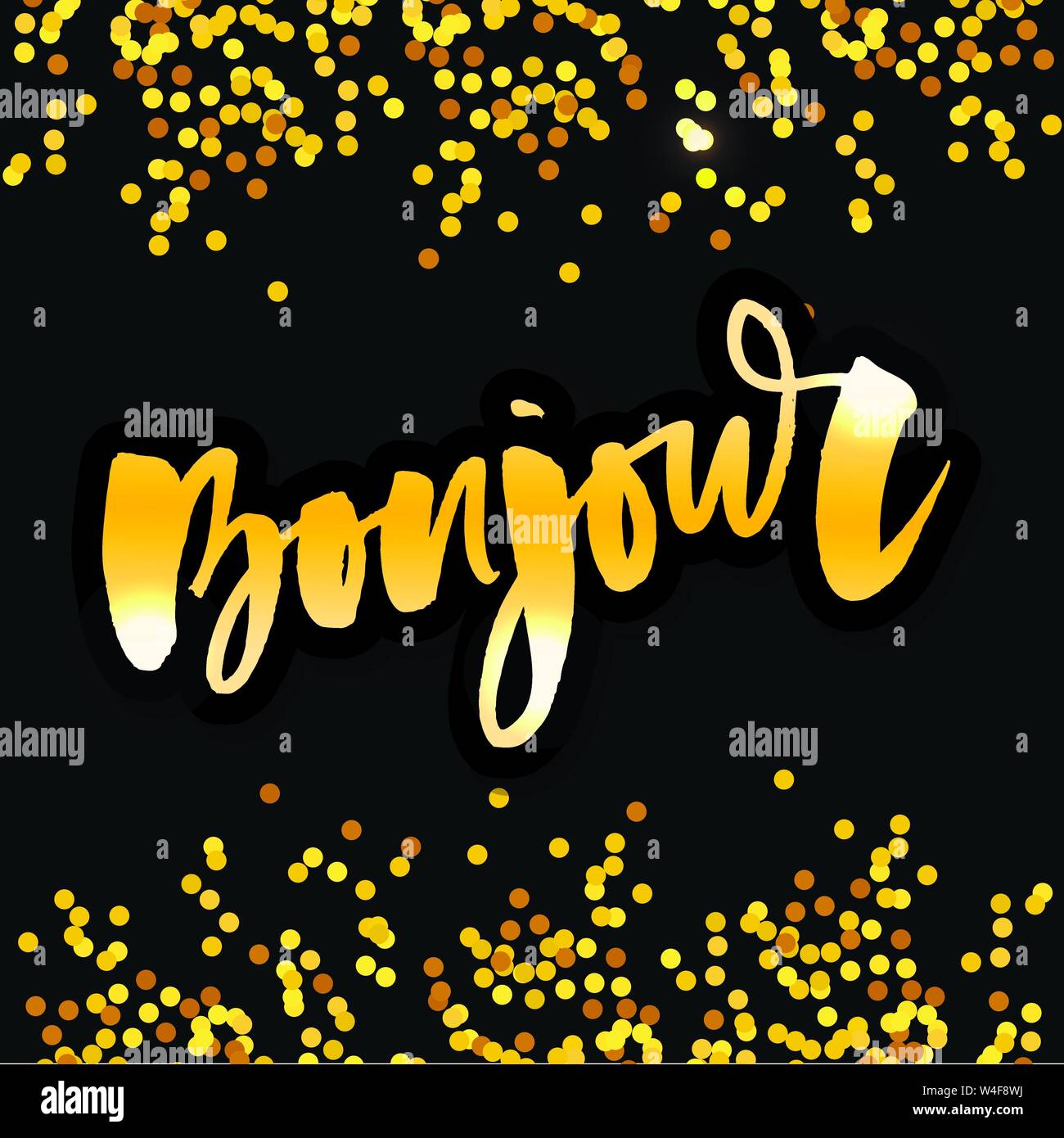 Vector poster calligraphy with Bonjour translation: Hello phrase ...