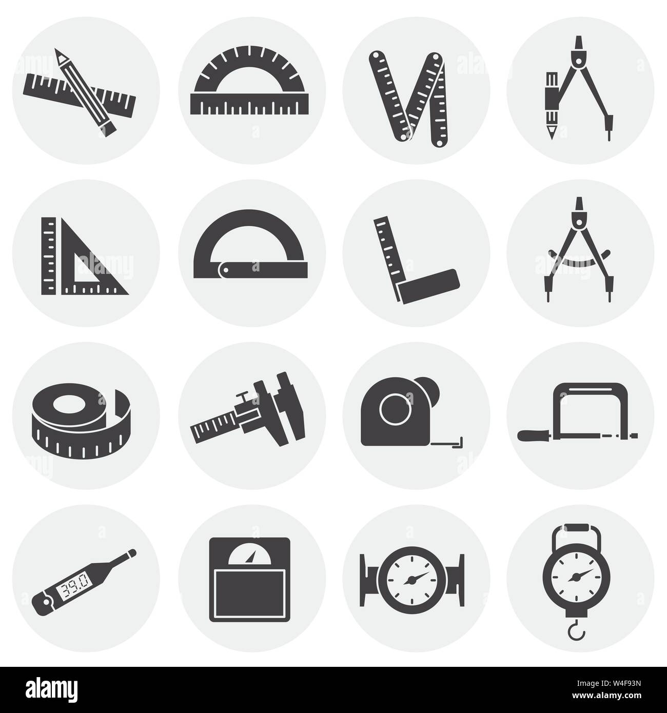 Measuring tool related icons set on background for graphic and web ...