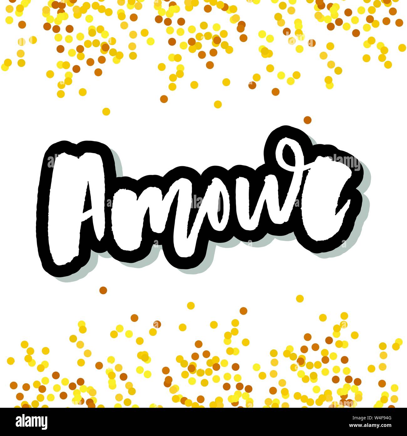 Mon amour postcard. My love in French. Phrase for Valentine's day. Ink ...