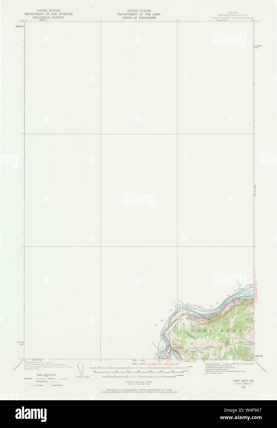 Maine USGS Historical Map Fort Kent 306568 1932 62500 Restoration Stock ...