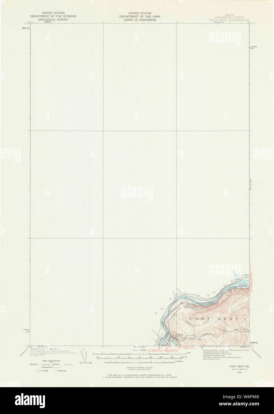 Maine USGS Historical Map Fort Kent 306569 1932 62500 Restoration Stock ...