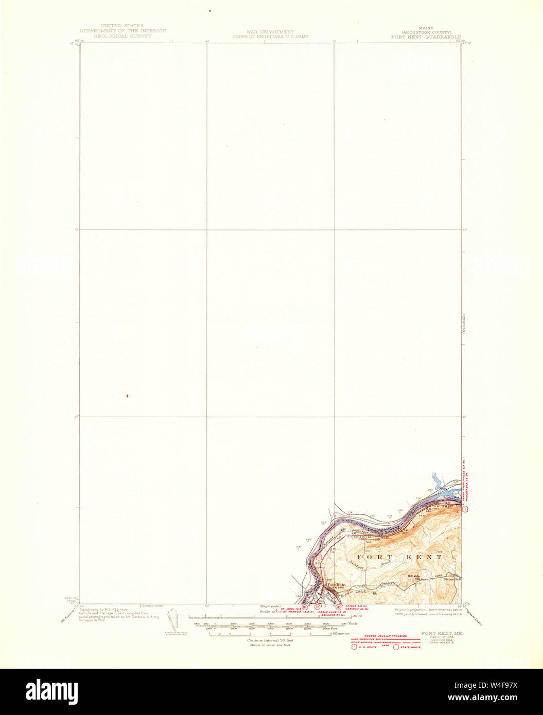 Maine USGS Historical Map Fort Kent 460408 1935 62500 Restoration Stock ...