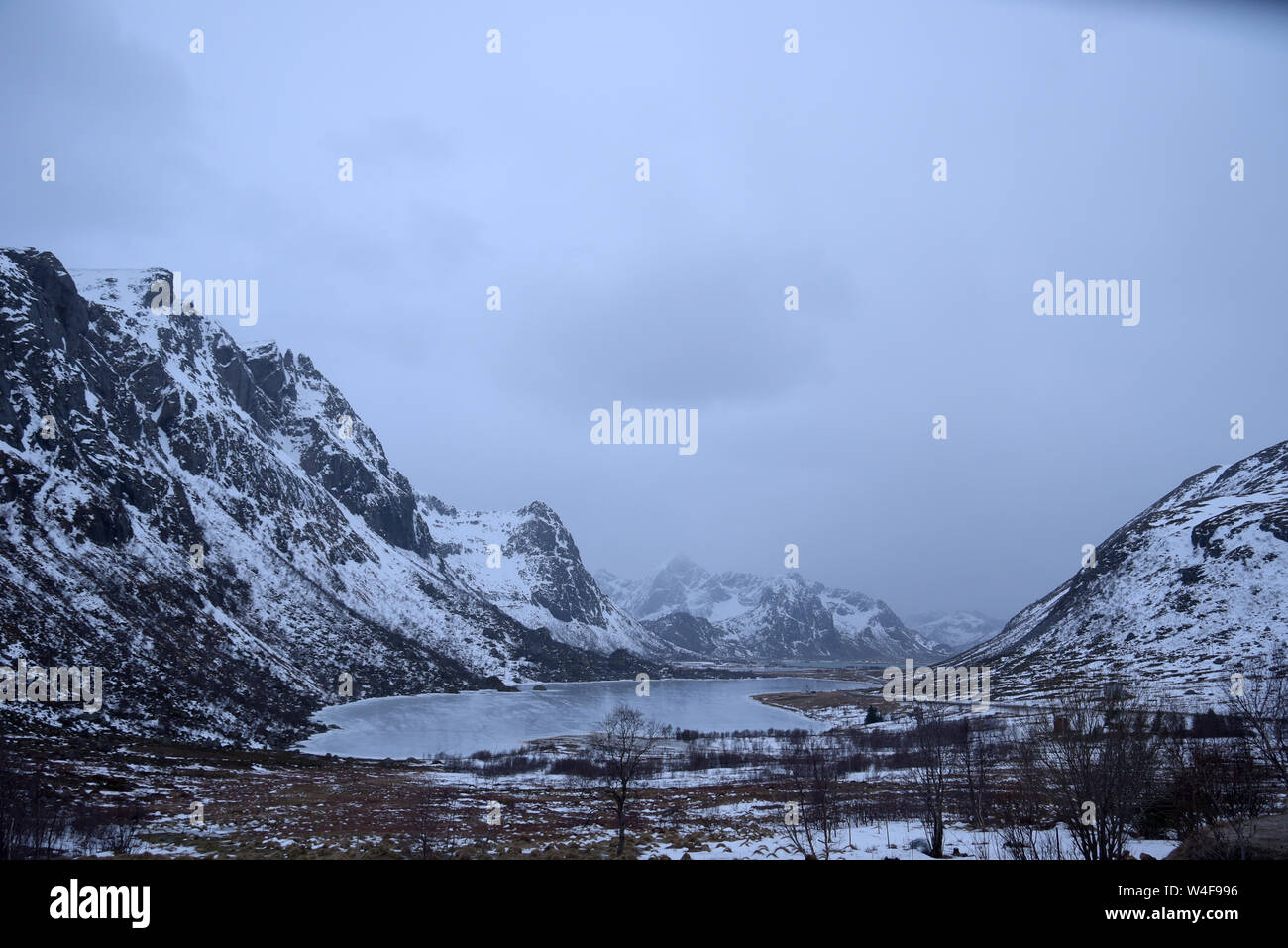 Norway, Lofoten, snowy valley and frozen lake Stock Photo - Alamy