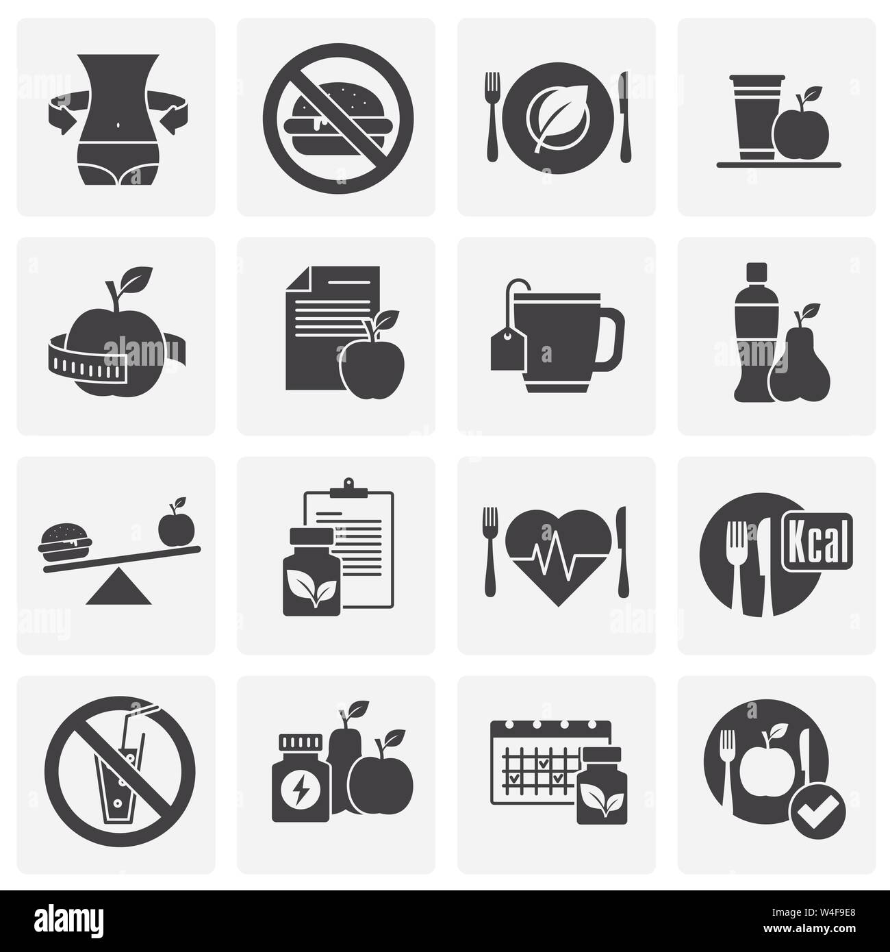Diet related icons set on background for graphic and web design. Simple ...
