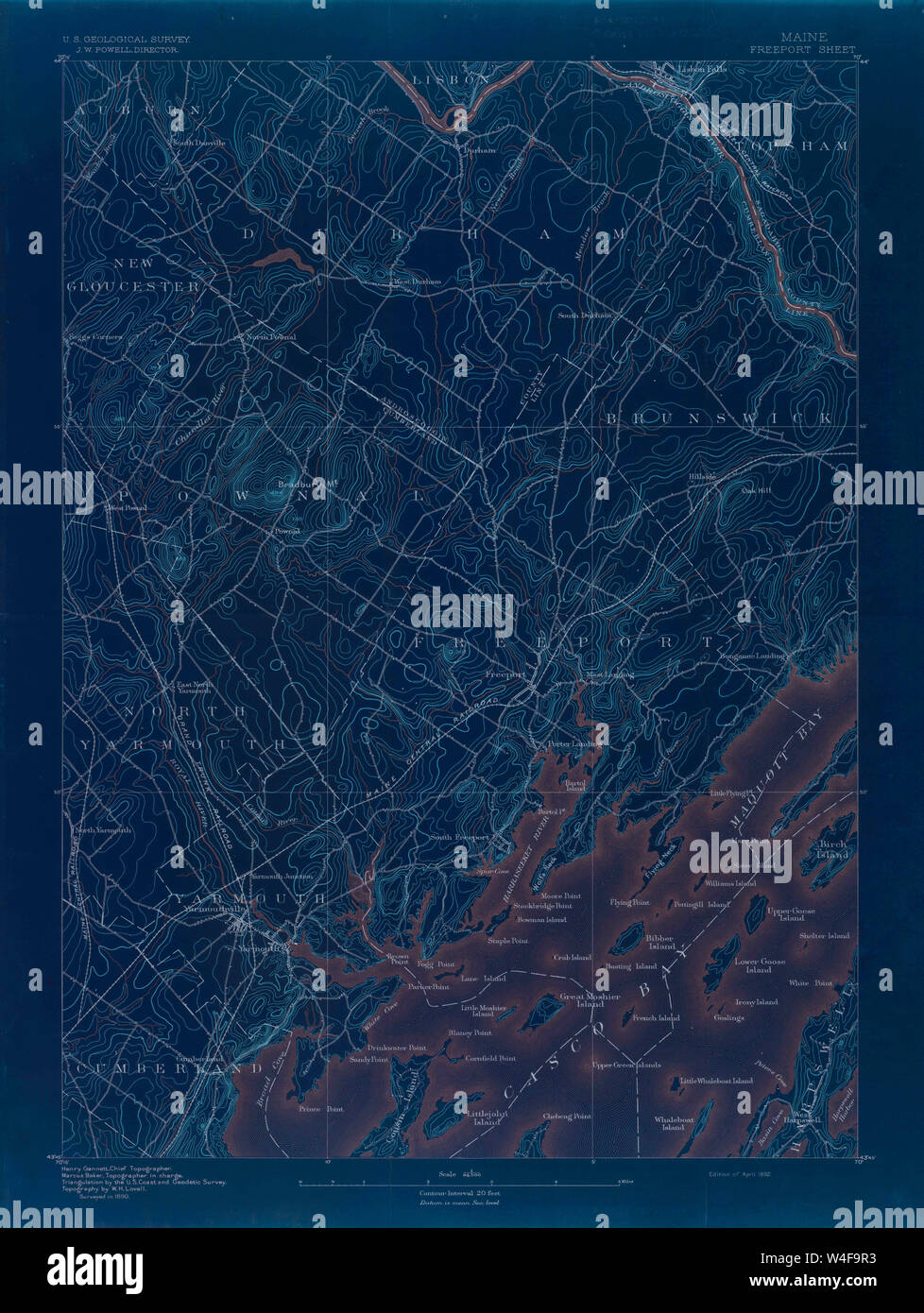Maine USGS Historical Map Freeport 306570 1892 62500 Inversion ...