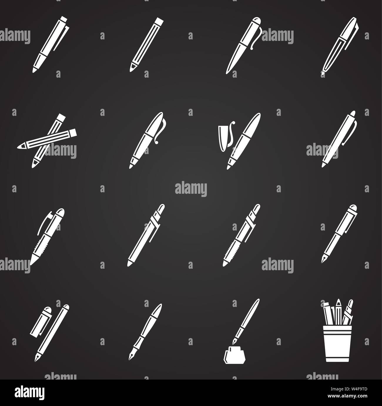 Pens related icons set on background for graphic and web design. Simple ...