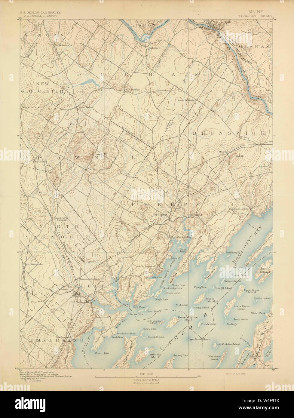 Maine USGS Historical Map Freeport 306570 1892 62500 Restoration Stock ...