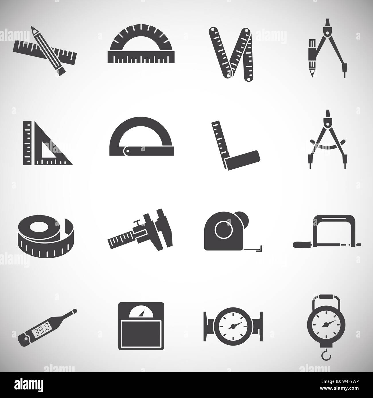 Measuring tool related icons set on background for graphic and web ...