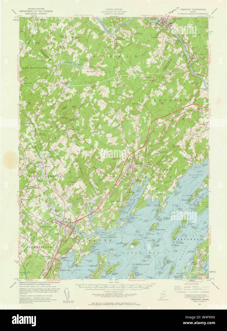 Maine USGS Historical Map Freeport 306572 1957 62500 Restoration Stock ...