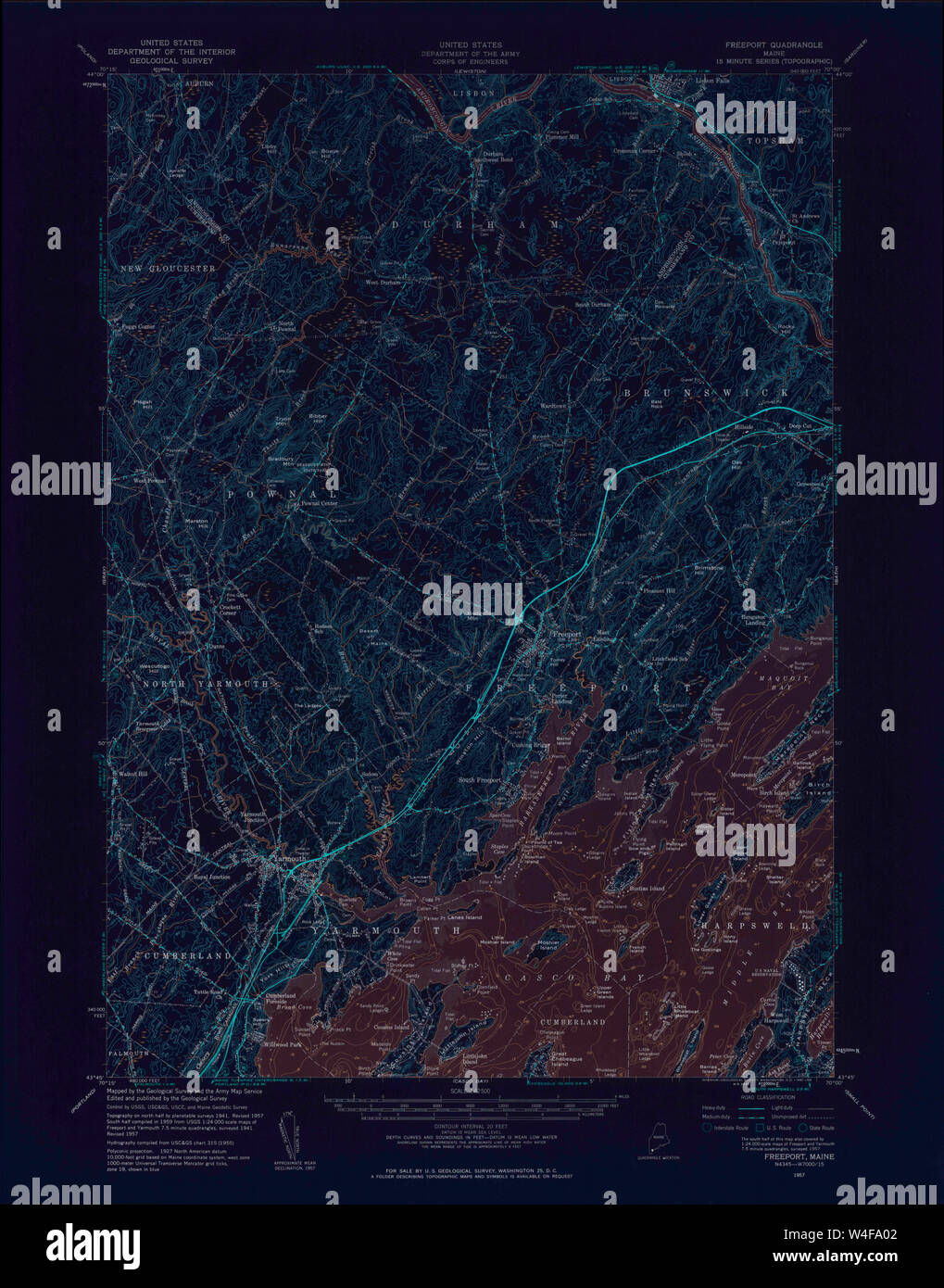 Maine USGS Historical Map Freeport 306574 1957 62500 Inversion ...