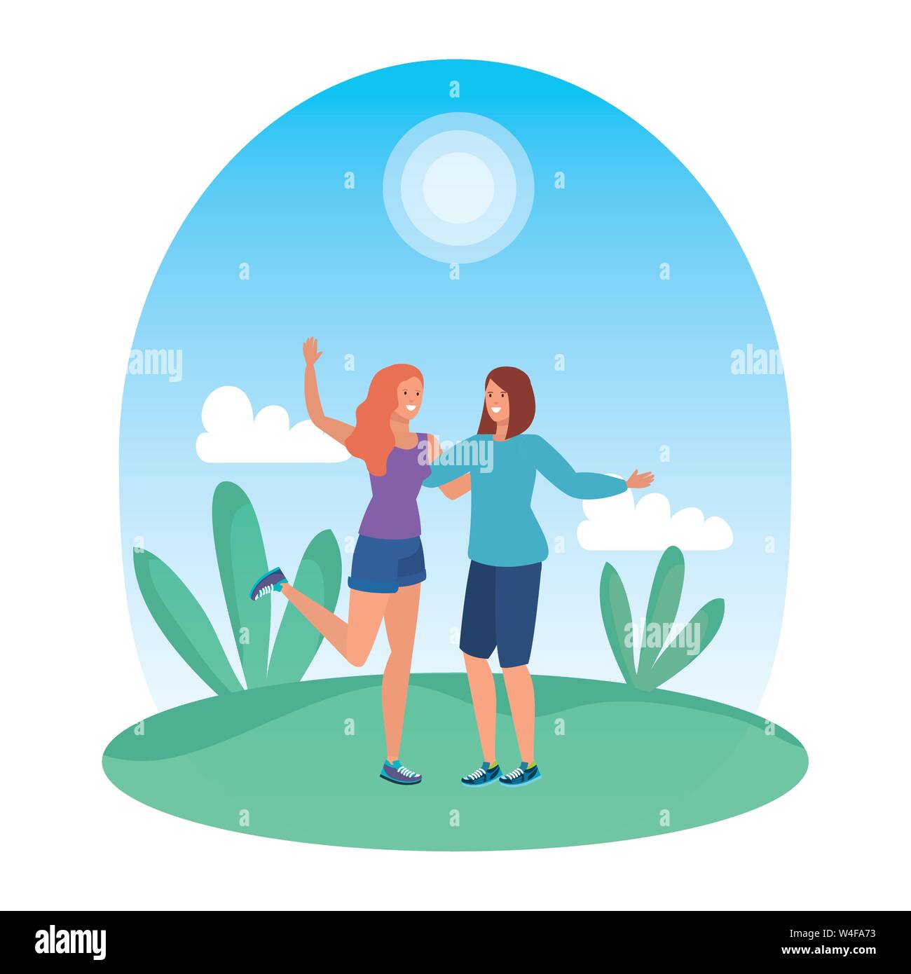 young girls friends in the landscape Stock Vector Image & Art - Alamy