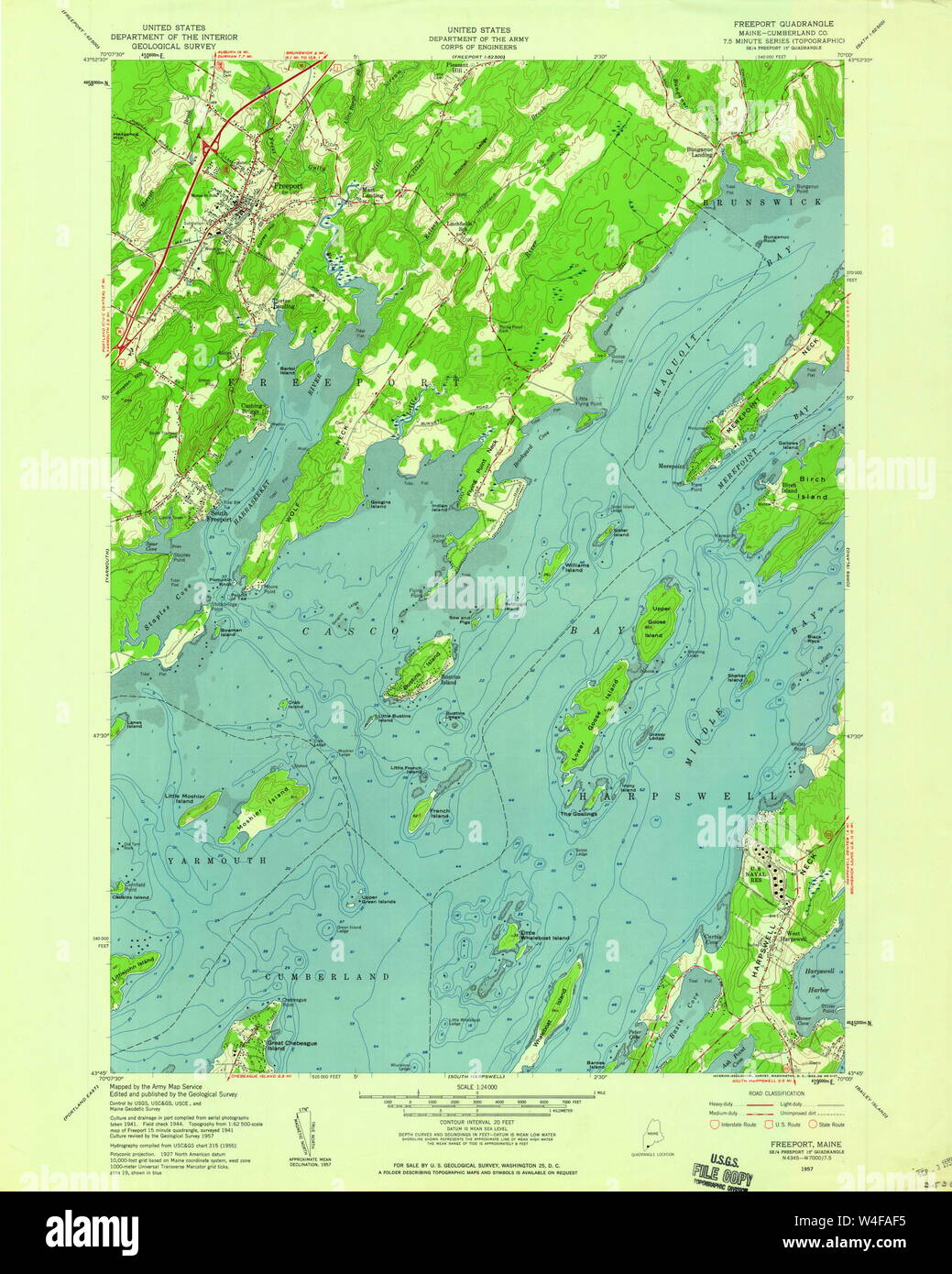 Maine USGS Historical Map Freeport 806708 1957 24000 Restoration Stock ...