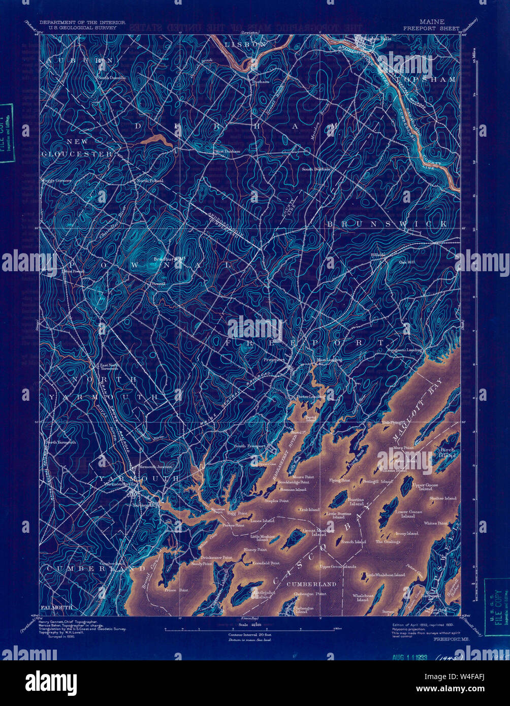 Maine USGS Historical Map Freeport 807495 1892 62500 Inversion ...