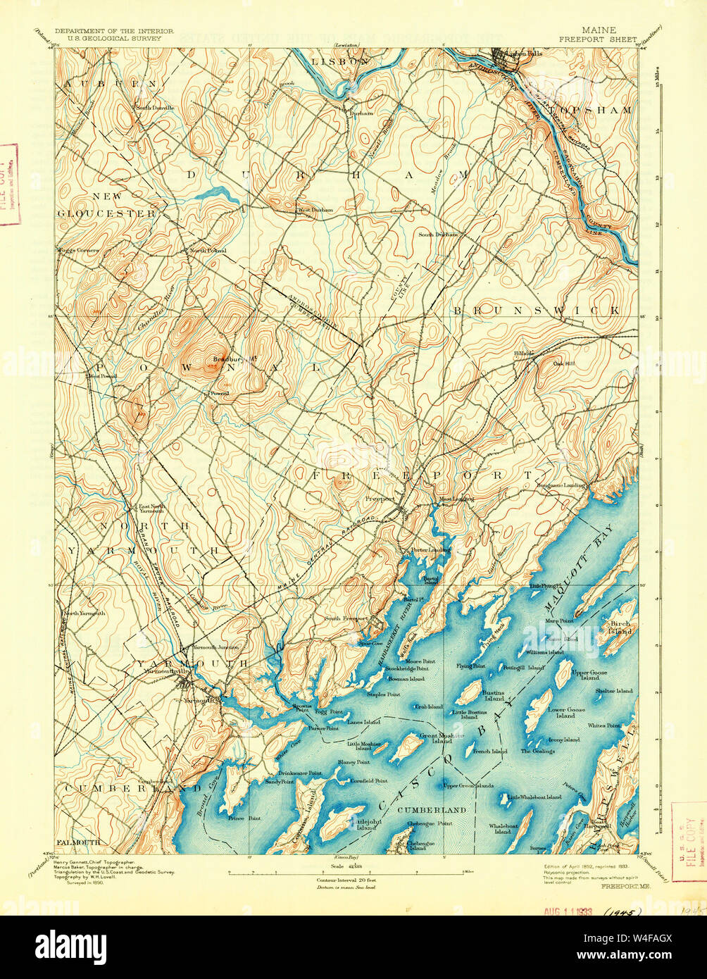 Maine USGS Historical Map Freeport 807495 1892 62500 Restoration Stock ...