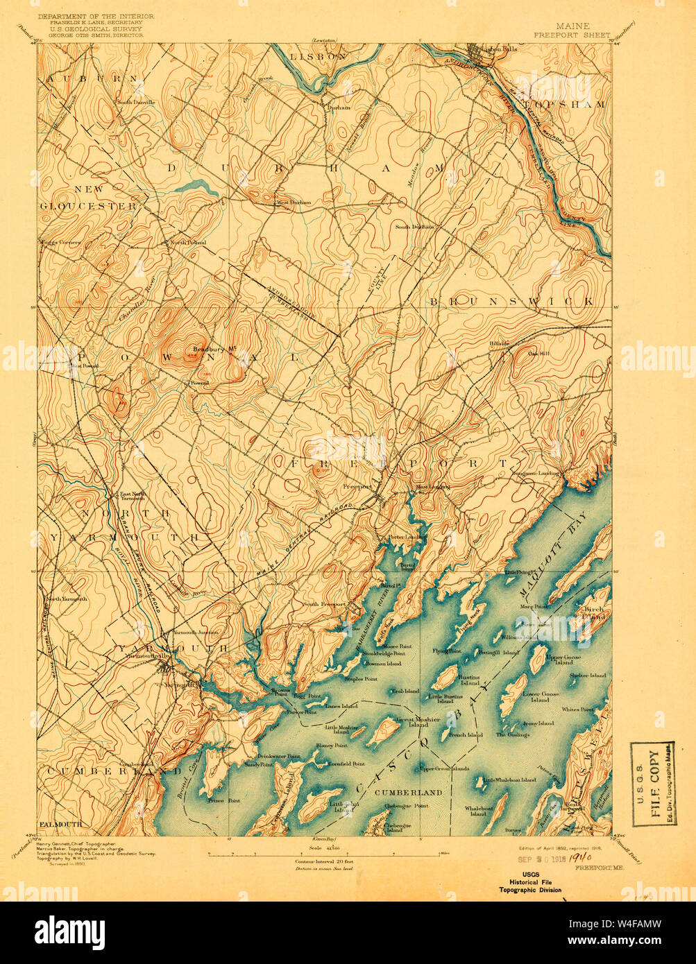Maine USGS Historical Map Freeport 807497 1892 62500 Restoration Stock ...