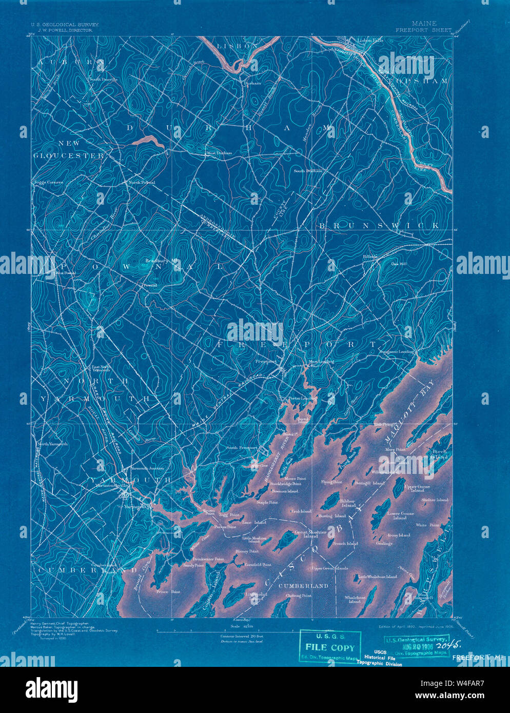 Maine USGS Historical Map Freeport 807499 1892 62500 Inversion ...