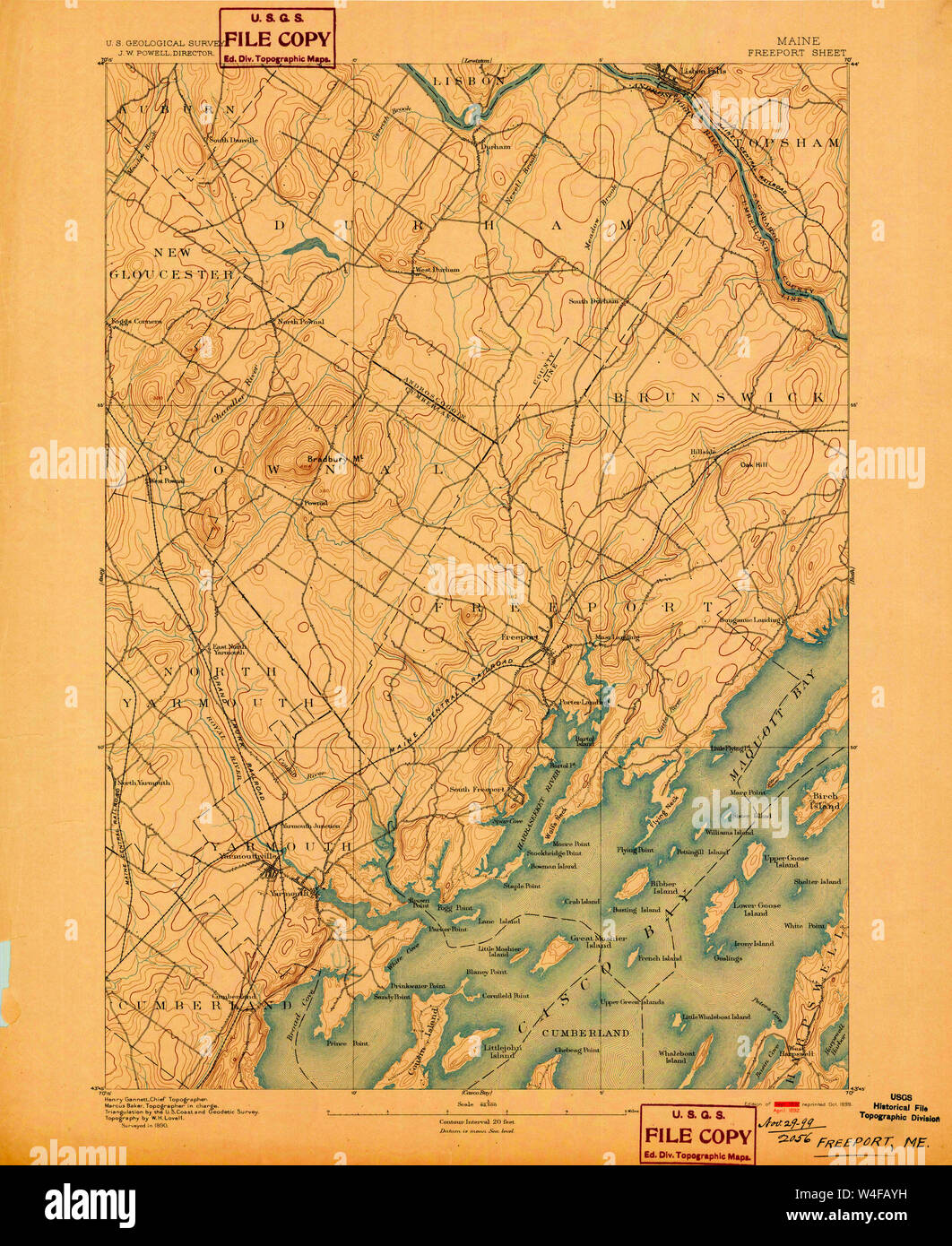 Maine USGS Historical Map Freeport 807500 1892 62500 Restoration Stock ...