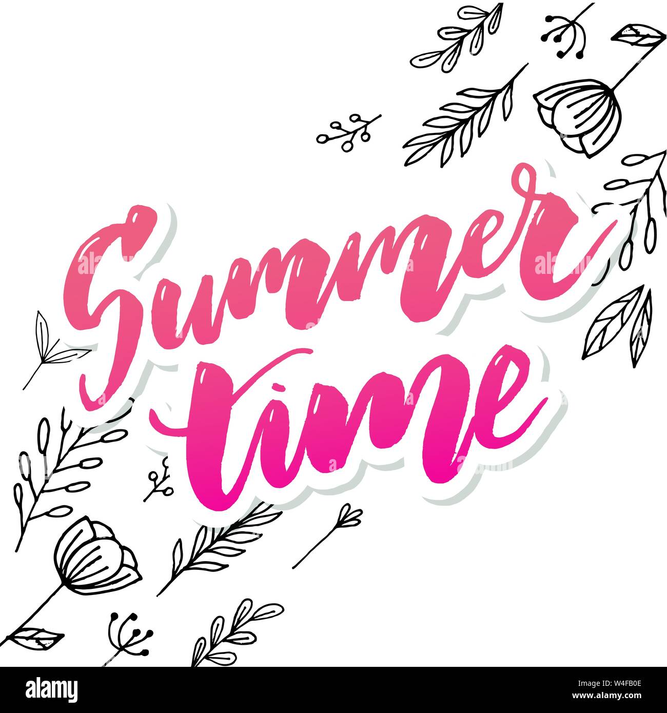 Vector illustration: Brush lettering composition of Summer flowers ...
