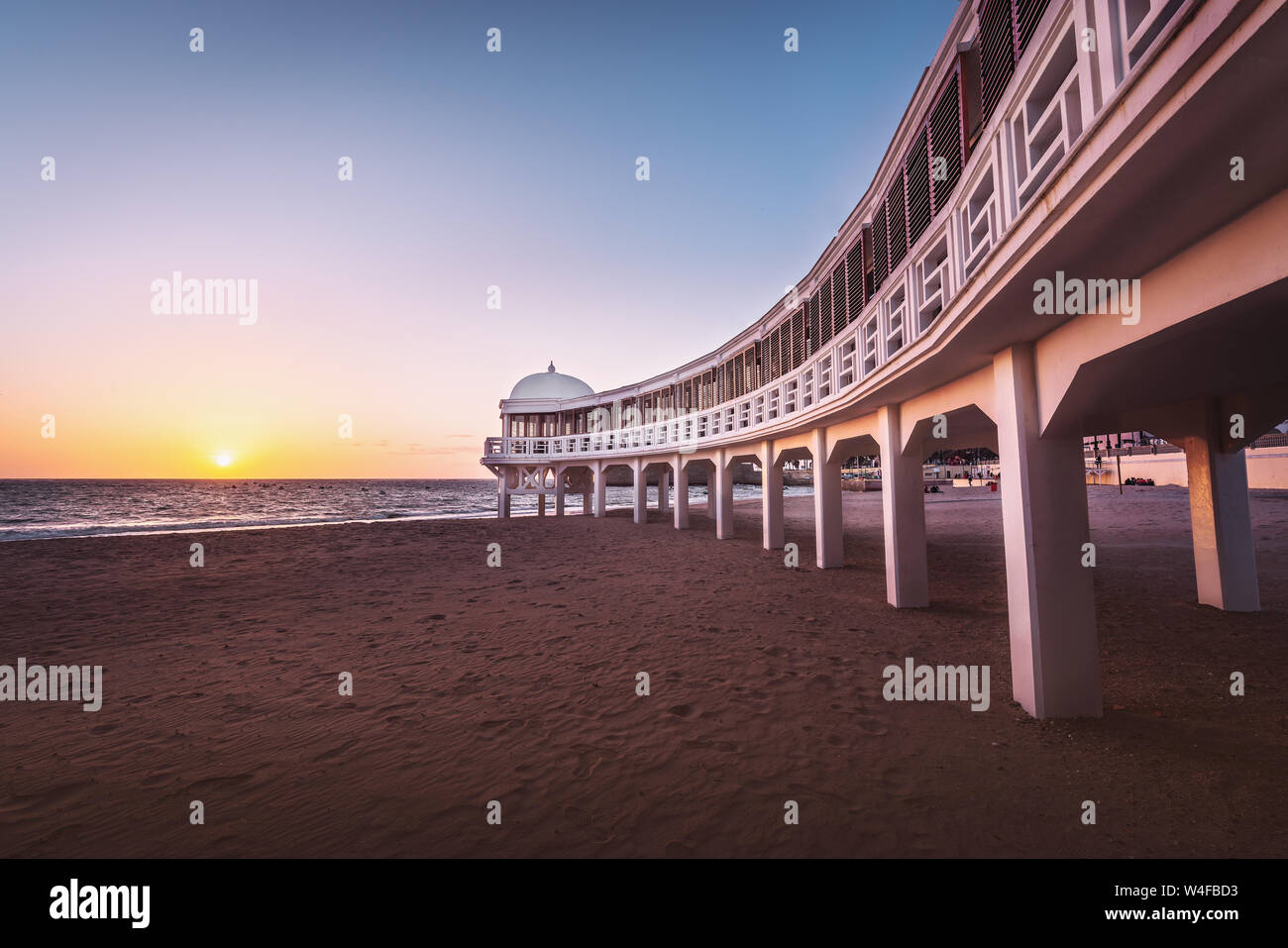 Playa de la Caleta Beach at sunset - Cadiz, Andalusia, Spain Stock ...