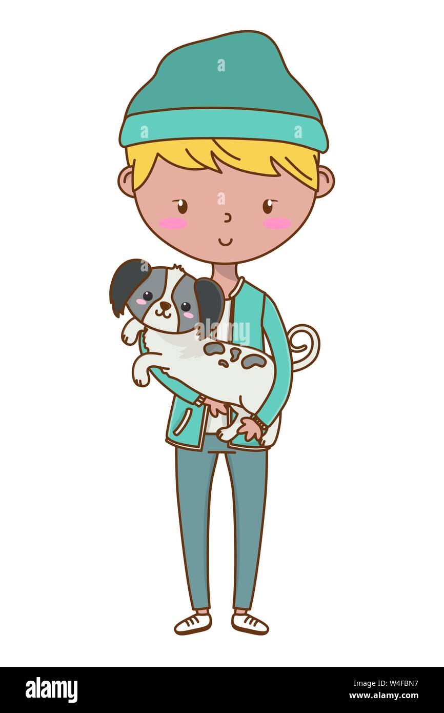 Boy with dog cartoon design, Mascot pet animal nature cute and puppy ...