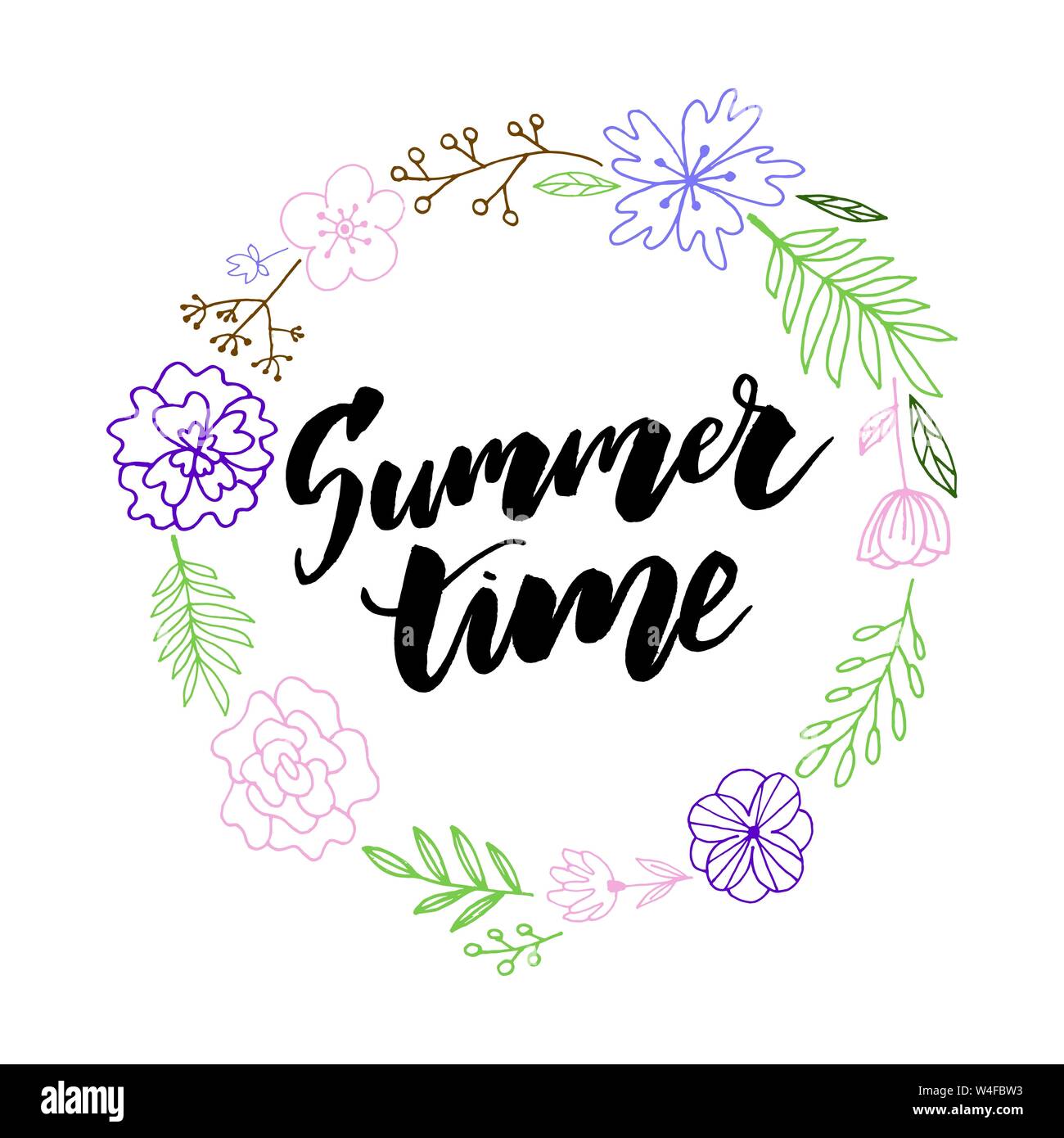 Vector illustration: Brush lettering composition of Summer flowers ...