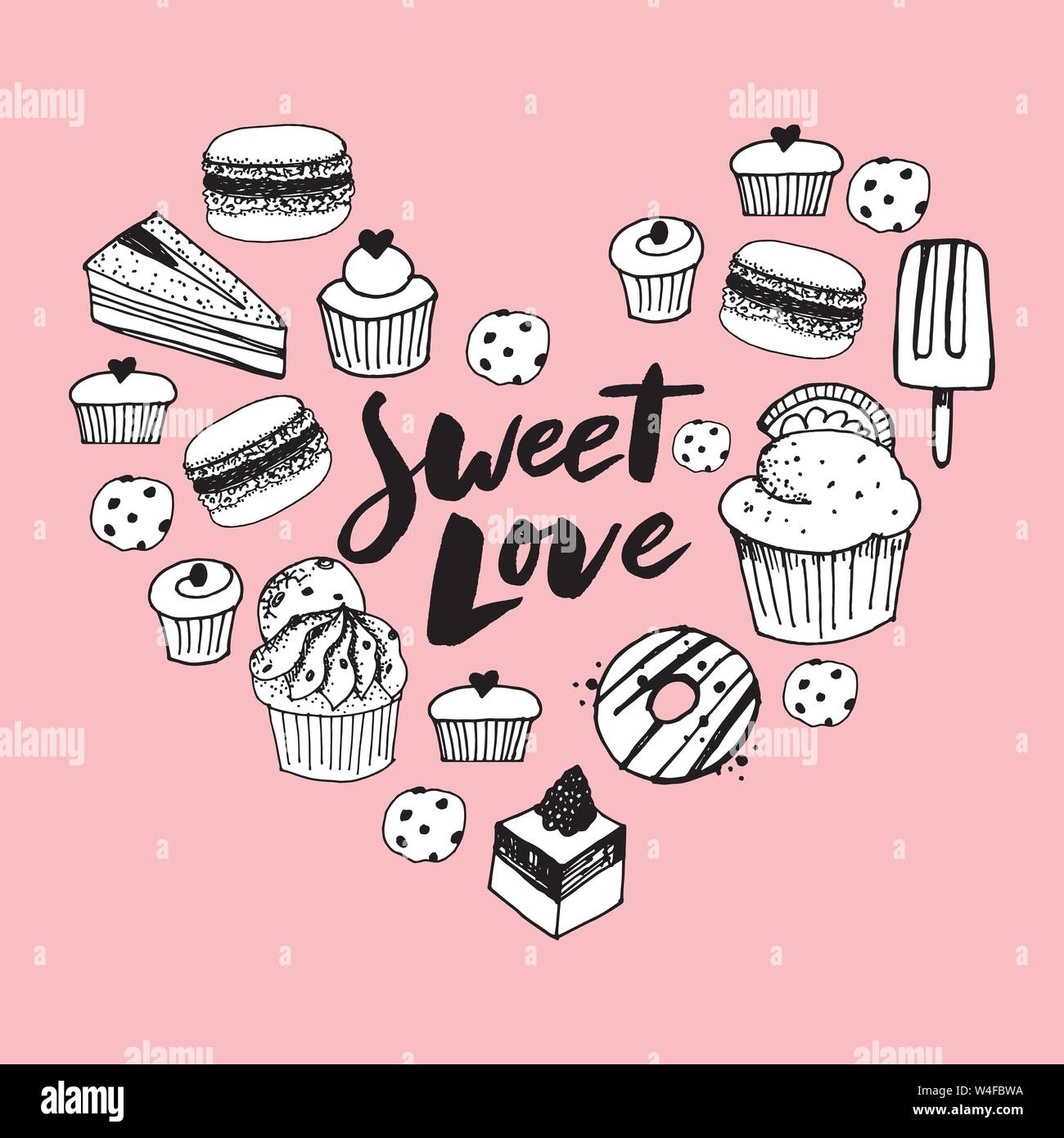 Vector set confectionery and sweets icons. Dessert, lollipop, ice cream ...