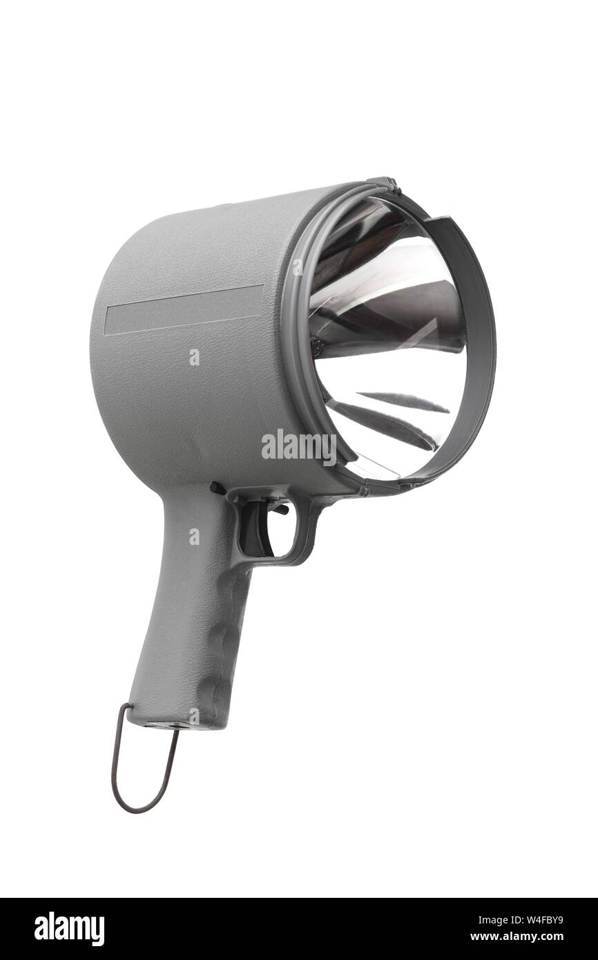Flashlight with a large reflector close up on a white background. large ...