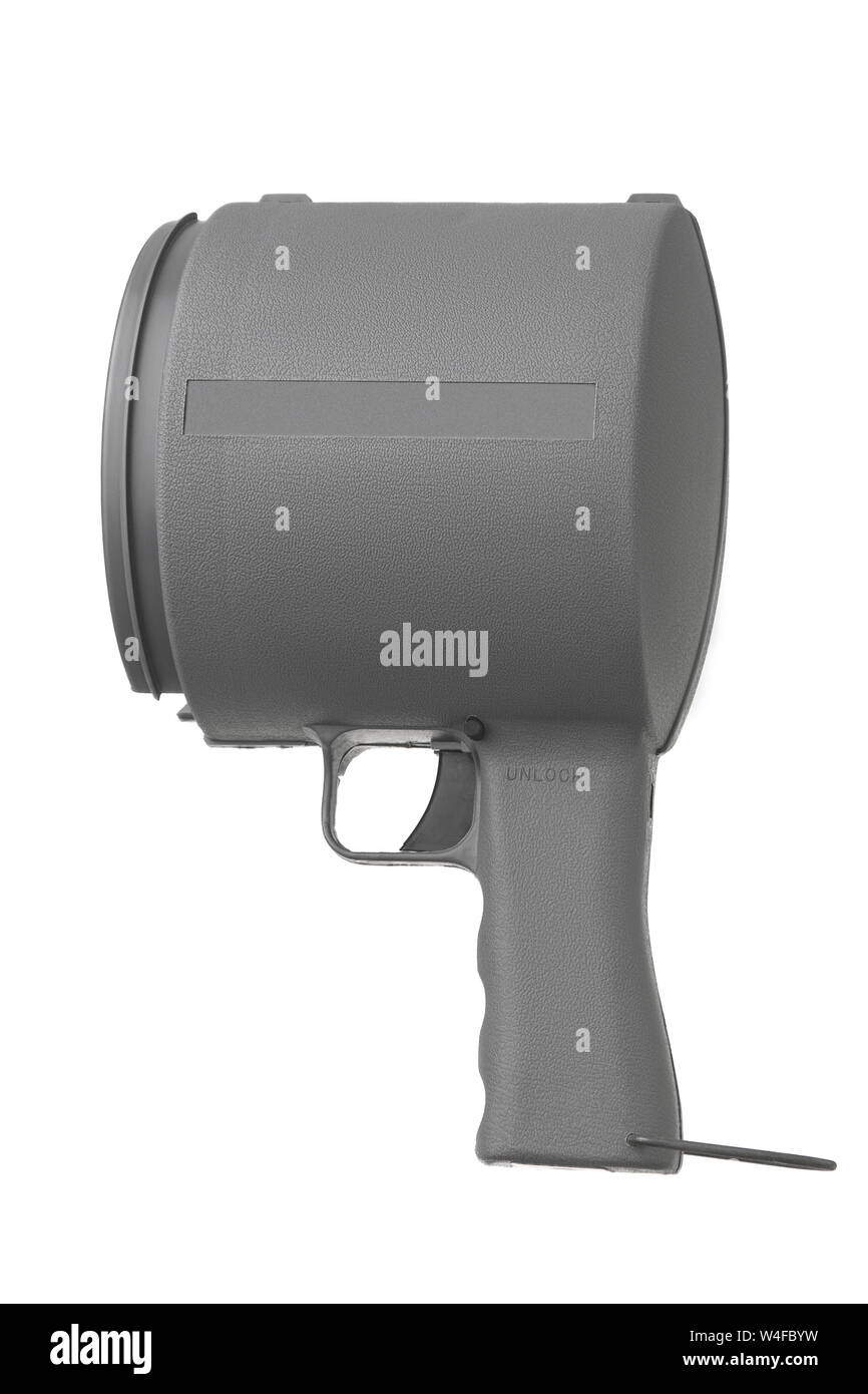 Flashlight with a large reflector close up on a white background. large ...