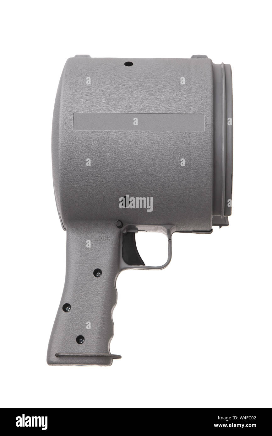 Flashlight with a large reflector close up on a white background. large ...