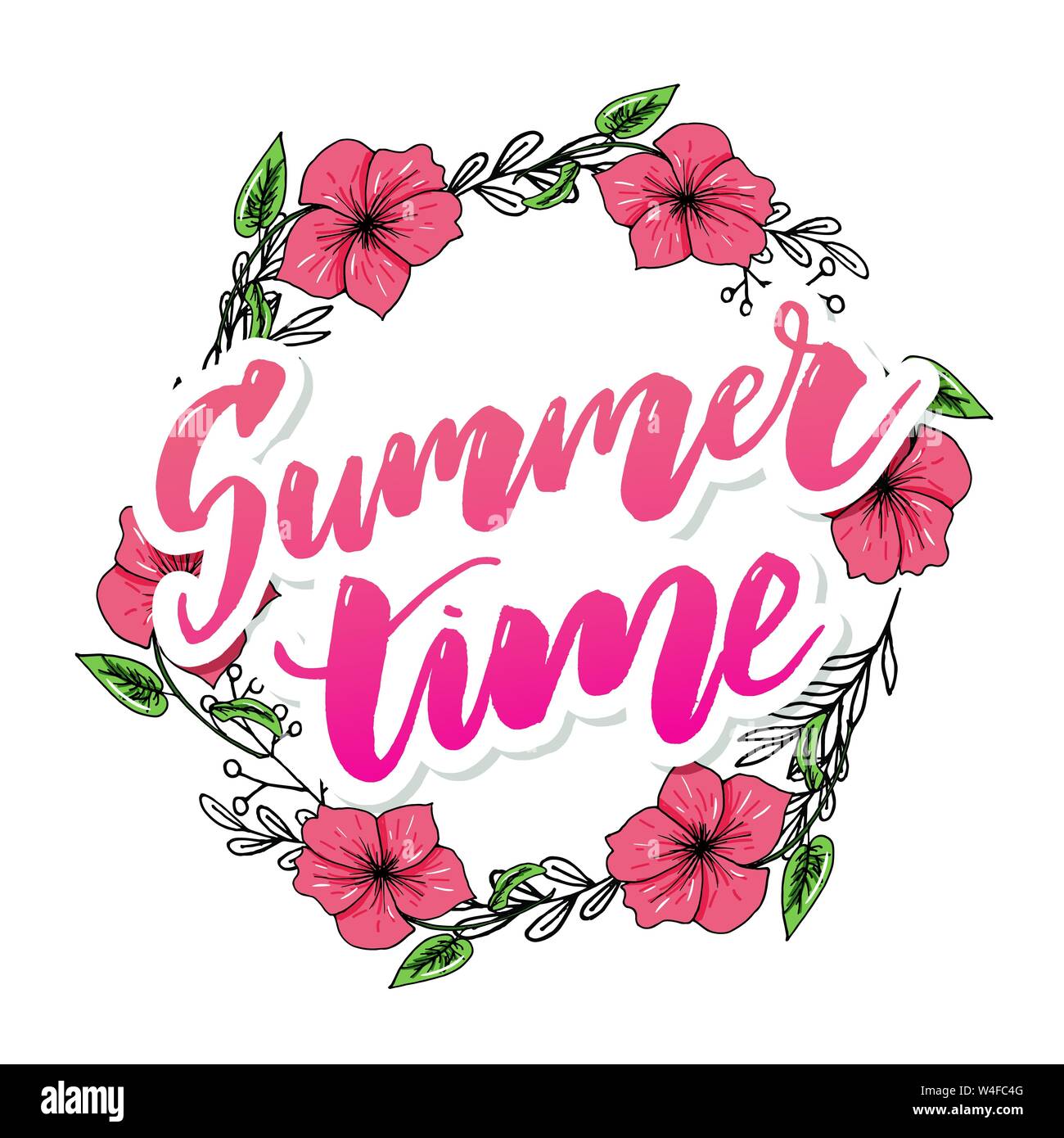 Vector illustration: Brush lettering composition of Summer flowers ...
