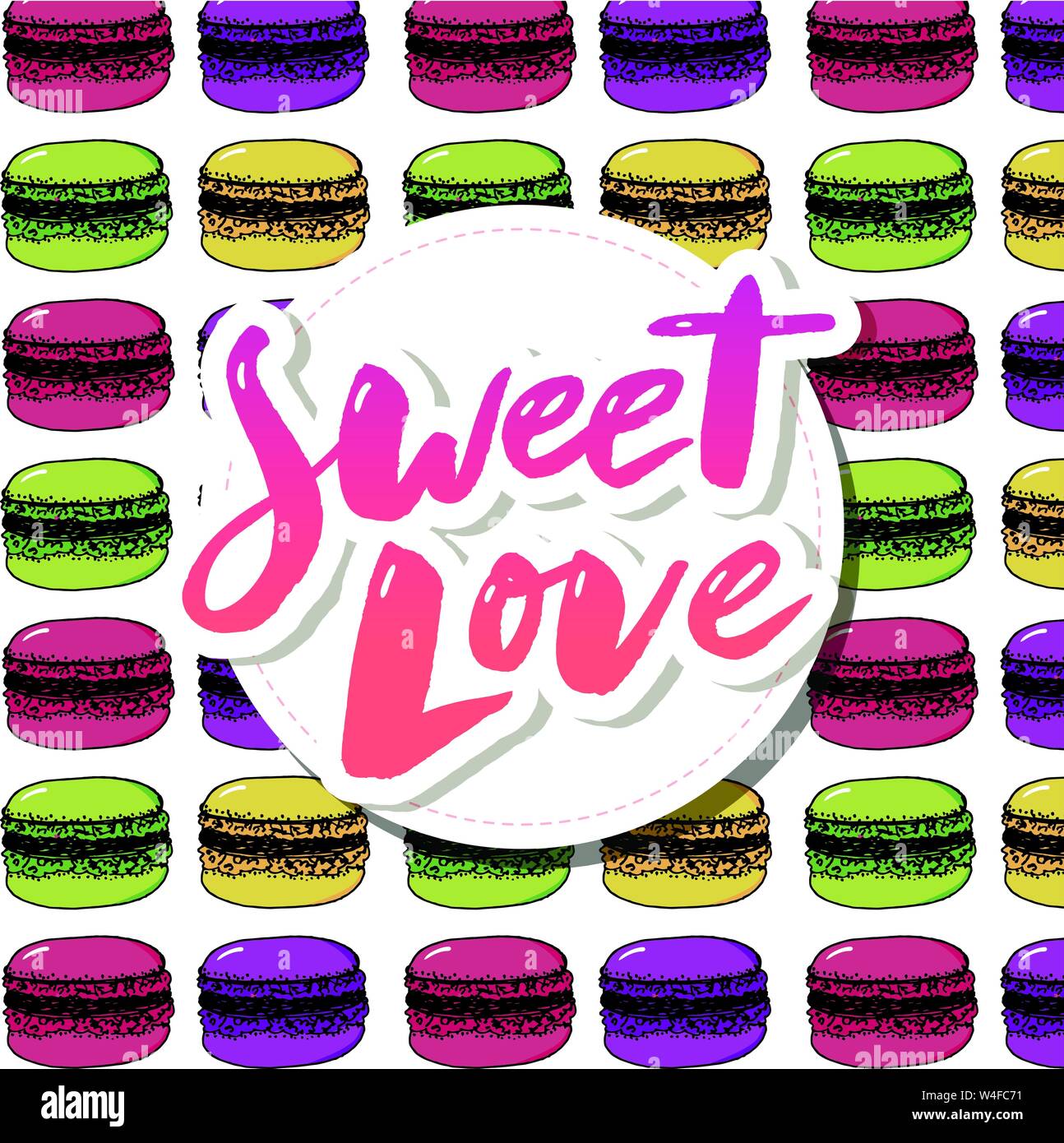 pattern with colorful macaroon cookies on white. Vector illustration ...