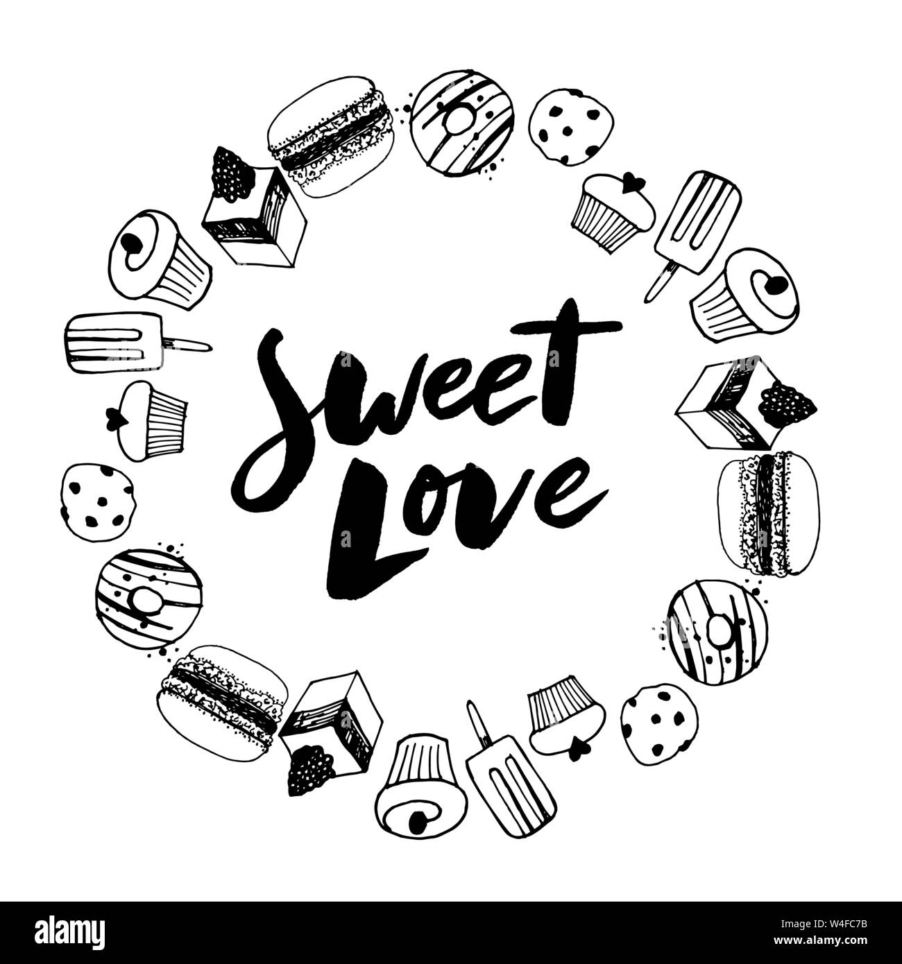Sketch set of dessert. Pastry sweets collection isolated on white ...