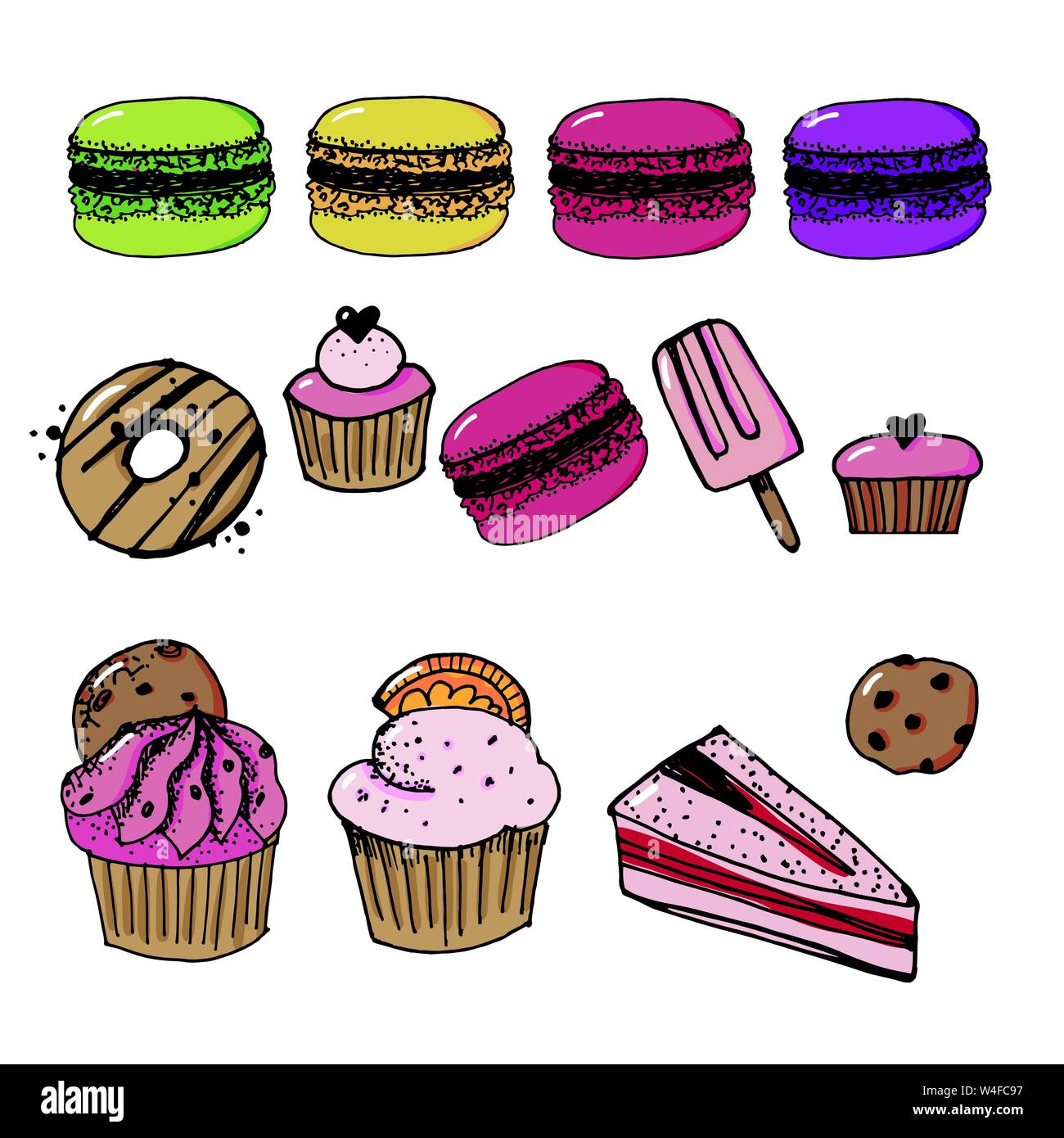Vector set confectionery and sweets icons. Dessert, lollipop, ice cream ...