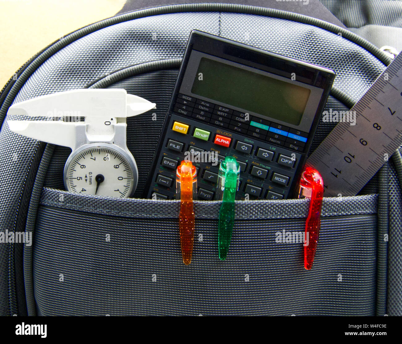 Backpack with different school supplies. Back to school Stock Photo - Alamy