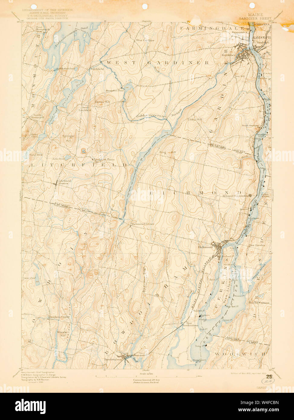 Maine USGS Historical Map Gardiner 306577 1892 62500 Restoration Stock ...